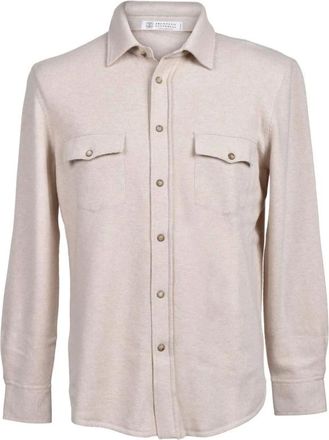 Brunello Cucinelli Homme, Vestes, Beige, Taille: XL Wool Dress Shirt