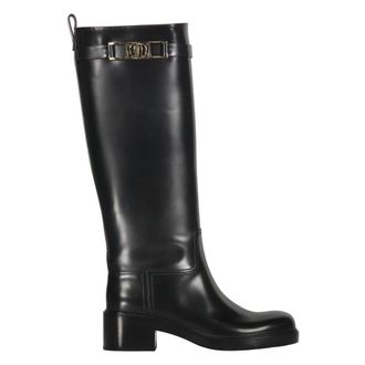 Ferragamo Kalbsleder Runde Zehenkappen Gummistiefel - - Shoes - Damen - Schwarzk - 40 EU