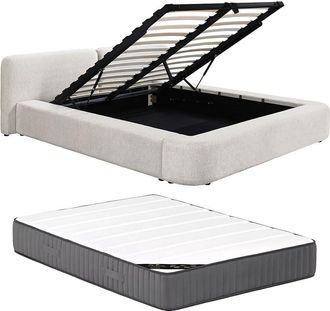 Vente-Unique Bett mit Stauraum + Matratze 160 &times; 200 cm - Stoff - Beige - JUDALO by Maison C&eacute;phy