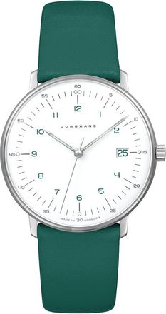 Junghans max bill Damen gr&uuml;nes Lederband Damenuhr 47/4557.02