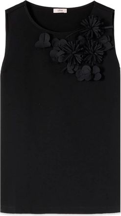 Oltre Femme, Tops, Noir, Taille: 46 FR Top en coton avec appliqu&eacute;s floraux