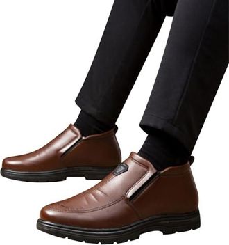 Generic Chaussures en cuir polaire vintage sans lacets pour homme - Bout uni - Talon bloc - Antid&eacute;rapantes - Chaussures montantes pour r&eacute;unions daffaires form