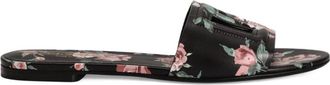 Dolce & Gabbana Femme, Chaussures, Noir, Taille: 39 EU Mules Plates en Cuir de Veau avec Imprim&eacute; Rose