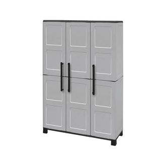 Dmora Nandrin-Au&szlig;engarderobe, Besenschrank, 3-t&uuml;riger Au&szlig;enschrank, 100% Made in Italy, 102 x 37 x 169 cm, Hellgrau und Schwarz, Kariertes Finish
