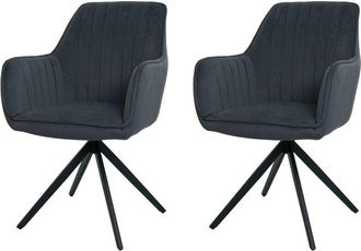 Hhg Neuwertig] 2er-Set Esszimmerstuhl HHG 499, Küchenstuhl Lehnstuhl Stuhl Armlehnen, drehbar Auto-Position Stoff/Textil anthrazit