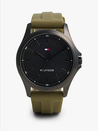 Tommy Hilfiger Montre &agrave; bracelet silicone vert et cadran noir