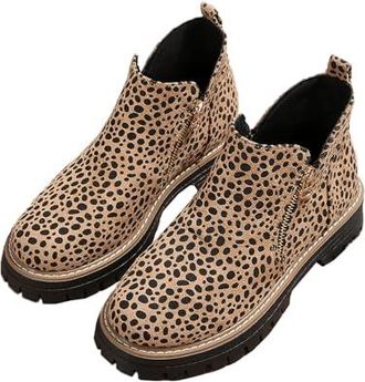 Generic Bottines orthopédiques pour femme, en daim rétro, imprimé léopard, fermeture éclair latérale, antidérapantes, confortables, à talon épais, marron, 35.