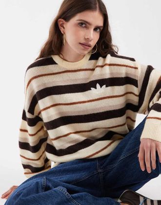adidas Originals Knitted Essentials gestreiftes Sweatshirt in Wollwei&szlig;
