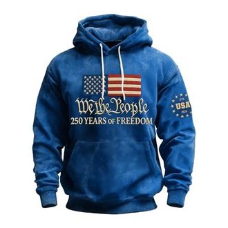 Generico Sweat &agrave; capuche avec cordon de serrage pour homme avec poches imprim&eacute; drapeau des &Eacute;tats-Unis Sweat &agrave; manches longues &eacute;pais style hip hop pour ext&eacute;rieu