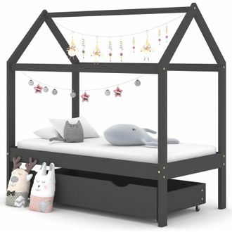 Les Tendances Lit cabane enfant avec un tiroir Gris fonc&eacute; Pin 70x140
