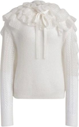 Alberta Ferretti Femme, Pulls, Blanc, Taille: 40 FR Mohair Ruffle Jumper
