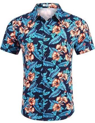 Generic Chemise tropicale hawa&iuml;enne &agrave; manches courtes pour homme - Chemise de plage boutonn&eacute;e amusante - Motif floral d&eacute;t&eacute; - Golf tropical - Flamant rose - Ch