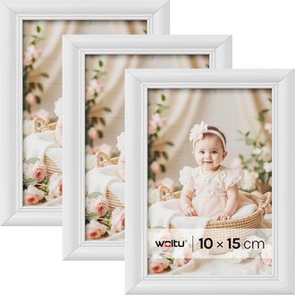 Woltu Bilderrahmen 10x15cm 3er Set Fotorahmen Holzrahmen mit Passepartout, zum vertikalen oder horizontalen Aufhängen/Aufstellen, Posterrahmen Collage Wandd