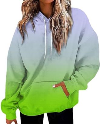 Generic Sweat-shirt surdimensionn&eacute; pour femme - Sweat &agrave; capuche imprim&eacute; - Pull &agrave; capuche - D&eacute;grad&eacute; de couleur - Veste &agrave; capuche - Loisirs - Sport - T-shirt &agrave; 