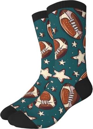 Generic Motifs De Ballons De Rugby Et D&Eacute;toiles De Dessin Anim&eacute; Chaussettes Rigolotes Unisex Chaussette Homme Confortable Chaussettes Femme Pour Entra&icirc;nements 
