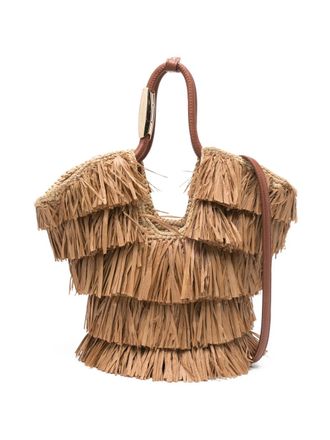 Zimmermann small Goldentime fringed tote bag - Nude