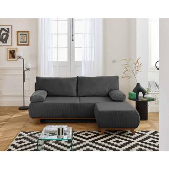 Best Mobilier Bestmobilier - Cristal - 3-sitzer sofa - schlaffunktion und bettkasten und puff - cord - dunkelgrau