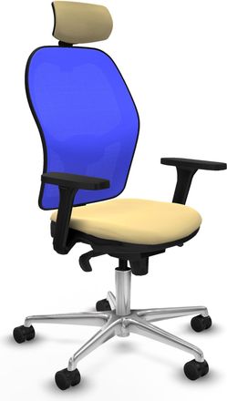 Piqueras y Crespo Arbeitsbankstuhl mit 3D-Armen, h&ouml;henverstellbarer Lendenwirbelst&uuml;tze und h&ouml;henverstellbarem Kopfteil, Blau/Cremefarben