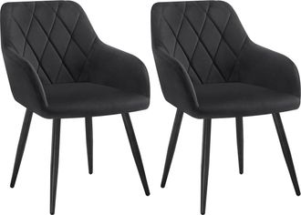 Woltu 2er Set Esszimmerstühle mit Armlehne Rückenlehne, für Esszimmer Wohnzimmer Küche, Küchenstühle gepolstert mit Samtbezug, Metallbeinen, Schwarz