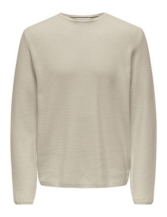 Only & Sons ONLY&SONS Herren Pullover Langarm Rundhals Baumwolle Bequem Stilvoll Strickpullover, Farben:Beige-2, Größe Pullover:XXL