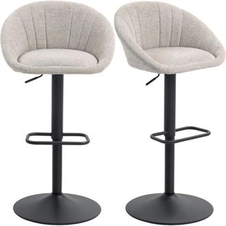 HOMCOM Lot de 2 tabourets de bar - HOMCOM - hauteur r&eacute;glable, dossier et accoudoirs, repose-pieds - tissu de lin - 53.5x46x83-103cm - beige