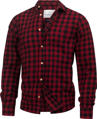 Kronstadt Herren KSJohan Check Hemd kariert aus 100% Baumwolle mit Button-Down-Kragen | Herrenhemd M&auml;nnerhemd Fiery Red, XL