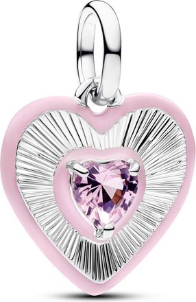 Pandora ME Strahlendes Rosafarbenes Herz Medaillon-Charm aus Sterling Silber mit Zirkonia, Kompatibel ME und Moments, 794409C01