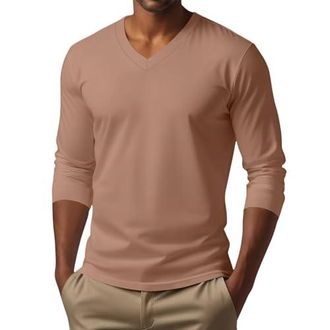 Generic T-shirt basique &agrave; manches longues et col en V pour homme - Respirant - Avec col en V et manches longues - Coupe ajust&eacute;e - Stretch - Tailles S &agrave; 5XL, C