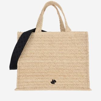 Patou Womens Large Jp Tote Bag Yellow Raffia Shoulder