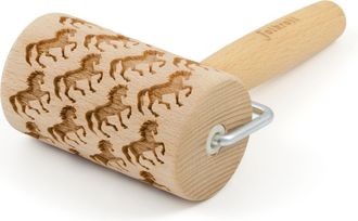 Folkroll Teigrolle Pferde, Mini, 9.5 cm, Nudelholz, Pr&auml;gerolle, Muster, Motiv, Rolle, Buchenholz, 332887