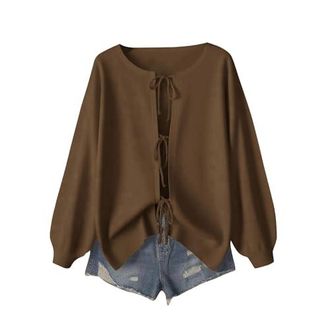 Generic Pull uni confortable pour femme - Cardigan surdimensionné à manches longues - Léger - Col rond - Col rond - Vêtements dautomne - Manteau pour entraîne