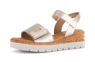 Gabor Keilsandalette GABOR GENUA, Damen, Gr. 43, goldfarben, Glattleder, Schuhe, Keilabsatz, Sommerschuh, Sandale mit Klettverschl&uuml;ssen, Weite G