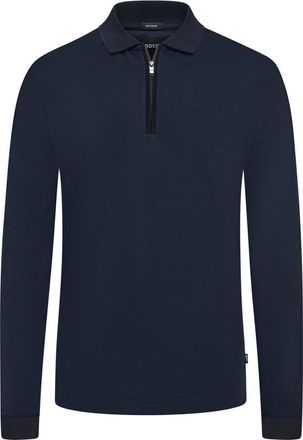 HUGO BOSS Langarm-Poloshirt aus merzerisierter Baumwolle mit Wabenmuster in