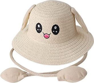 Perfeclan Lapin Casquettes Chapeau de Soleil Pliable avec Des Oreilles Mobiles Chapeaux de Plage Portable Casual Pêcheur Casquettes Grand, beige