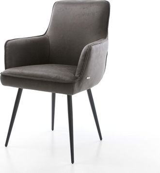 DELIFE Esszimmerstuhl Heira-Flex mit Armlehnen Mikrofaser Anthrazit Vintage 4-Fuß konisch Schwarz Taschenfederkern, Esszimmerstühle