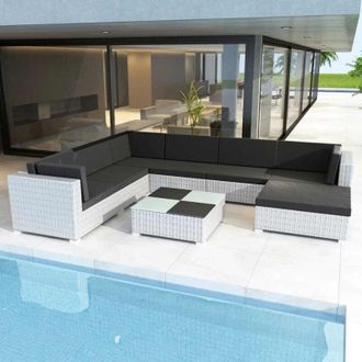vidaXL Vidaxl - Salon de jardin 8 pcs avec coussins R&eacute;sine tress&eacute;e Blanc