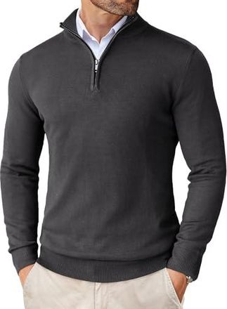 Coofandy Sweat Homme Zippé Pull Maille Pulls Col Roulé Travail Sweatshirts Pull en Maille Fine Tricots pour Homme Classique Gris Anthracite 3XL