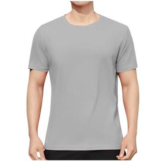 Generic T-shirt &agrave; col rond uni d&eacute;contract&eacute; classique polyvalent extensible l&eacute;ger respirant basique &agrave; manches courtes pour course &agrave; pied gym, Gris (01), 4XL