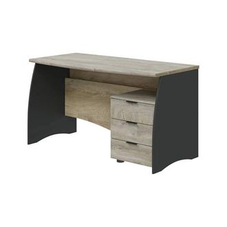 Dmora Carrollton-Schreibtisch, B&uuml;roschreibtisch, PC-Arbeitstisch mit 3 Schubladen, 136 x 67 x 74 cm, Eiche und Anthrazit