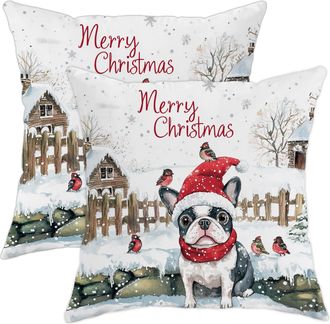 Generic Weihnachtsterrier Kissenbezug Atmungsaktiv Zierkissenbez&uuml;ge Komfort Sofakissenbezug F&uuml;r Heimdekoration Balkon Sofa 45X45Cm 2Er Set