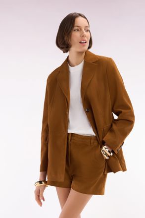Eden Park Veste Blazer En Cuir Su&eacute;d&eacute; Marron