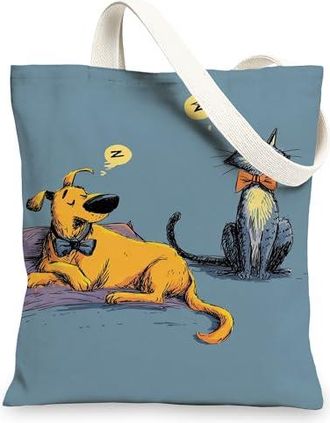 Generic Sacs fourre-tout en toile avec motif animal mignon et chat, sacs à provisions réutilisables, amusants et ludiques, légers et lavables avec bandoulière