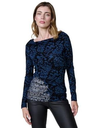 Kor&ouml;shi T-shirt bleu marine &agrave; manches longues avec encolure drap&eacute;e et broderie, de couleur bleu marine, bleu, M