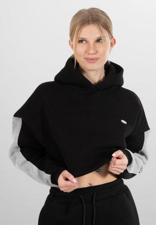 Smilodox Hoodie Amaya, Oversize Fit Crop Pullover Langarm, weicher Baumwollstoff Relaxed Cropped Kapuzenpullover Metallabel Bauchfrei Alltag Sport