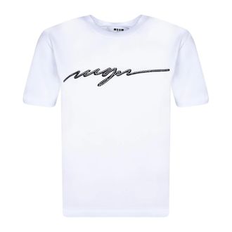 Msgm Msgm, Femme, Tops, Blanc, Taille: 36 FR T-Shirt Col Rond Style Chic