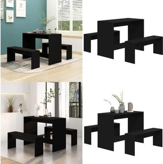 vidaXL 3-tlg. Essgruppe Schwarz Holzwerkstoff - Essgruppe - Esszimmertisch - Holzwerkstoff - Schwarz - Modern - Home & Living
