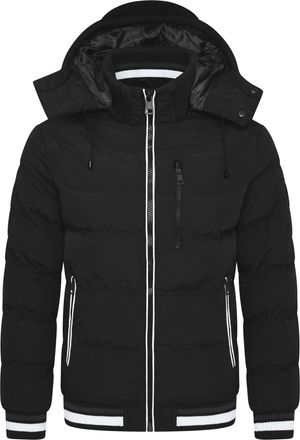 Behype. Herren warme Winterjacke mit abnehmbarer Kapuze Kurze Steppjacke Outdoorjacke Jacket Puffer-Jacke OR_1214-Black-Grey-XXL
