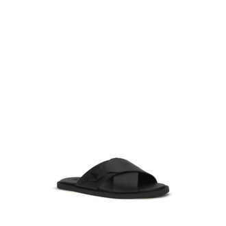 Fendi Mens Black Calf Leather Bos Taurus Flat Sandals