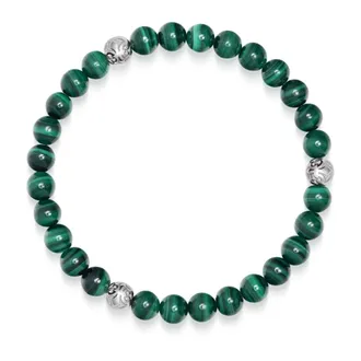 Nialaya Homme, Accessoires, Gris, Taille: L 6mm Green Malachite Bracelet with Silver Balls