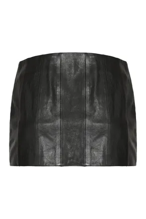 Khaite Womens Meelar Leather Mini Skirt Black Lamb